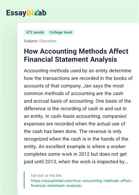 How Accounting Methods Affect Financial Statement Analysis