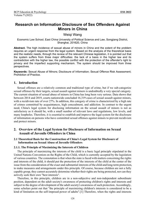 Pdf Research On Information Disclosure Of Sex Offenders Against Minors In China