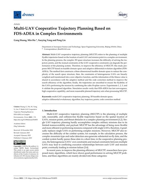 pdf multi uav cooperative trajectory planning based on fds adea in