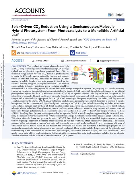 Pdf Solar Driven Co 2 Reduction Using A Semiconductormolecule Hybrid Photosystem From