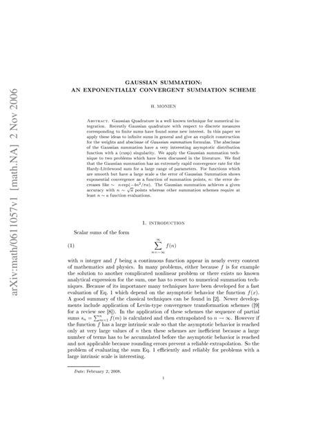Pdf Gaussian Summation An Exponentially Converging Summation Scheme