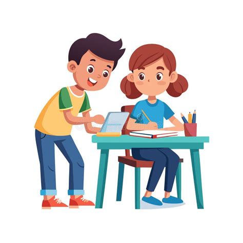 Boy Helping Girl With Homework School Friends Learning Together