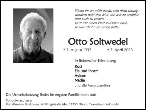 Traueranzeigen Von Otto Soltwedel Aachen Gedenkt
