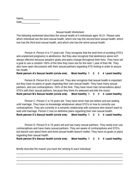 Sexual Health Worksheet Pdf Sexual Intercourse Sexually