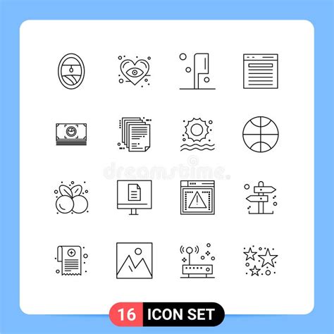 Set Of 16 Vector Outlines On Grid For Dollar Bundle Knife Money Search Stock Vector