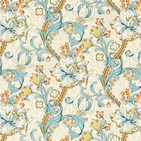 William Morris Linen Teal Golden Lily Fabric Terrys