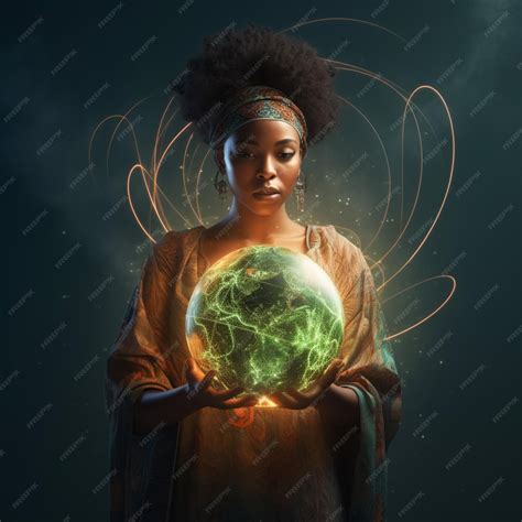 Premium Ai Image African Woman Wearing Luminous African Globe With
