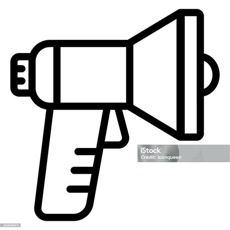 확성기 라인 아이콘과 전기 경적 광고 도구 개념 벡터 그래픽입니다 시끄러운 스피커 장치 기호 흰색 배경 스타일 모바일 또는 디자인에 표시 관악기에 대한 스톡 벡터 아트 및
