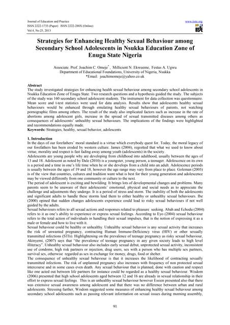 Strategies For Enhancing Healthy Sexual Behaviour Among Secondary