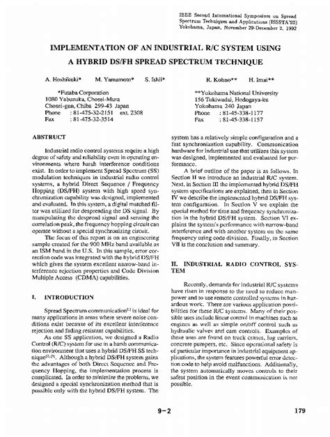 Implementation Of An Industrial Rc System Using A Hybrid Dsfh Spread Spectrum Technique Ieee