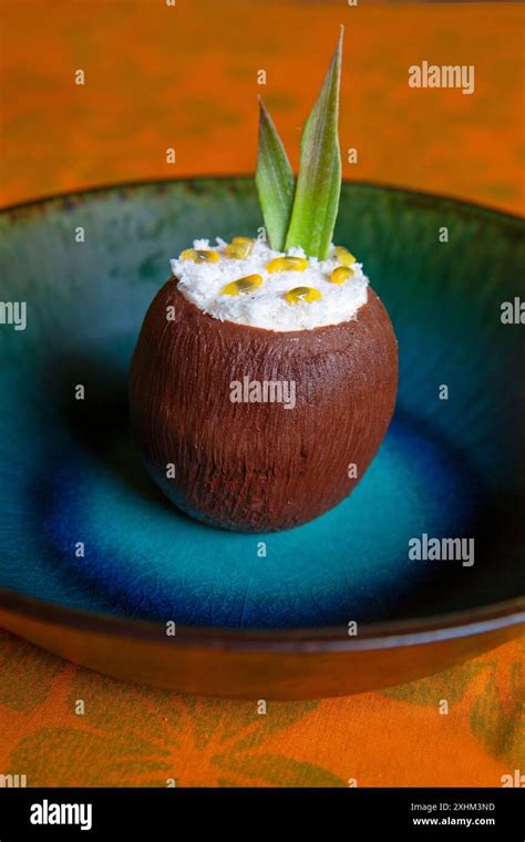 French Polynesia Bora Bora Island Coconut Trompe Loeil A Dessert Served At The Restaurant Of