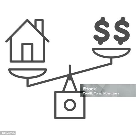 달러와 주택 균형 얇은 라인 아이콘 금융 개념 돈과 속성 은 흰색 배경에 서명 무게 또는 개요 스타일에 가정과 돈 아이콘을 비교 벡터 그래픽 0명에 대한 스톡 벡터 아트 및