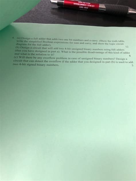 Solved A Design A Full Adder That Adds Two One Bit Chegg