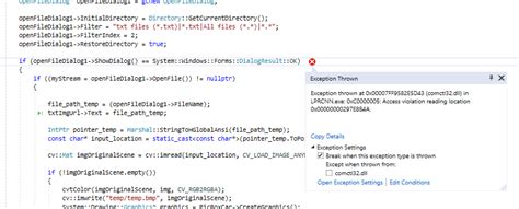 Opencv Why Is There An Exception Using Dialogresultok In C Cli