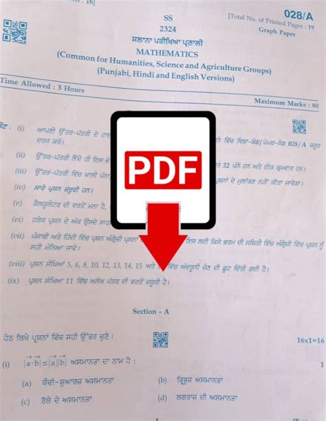 Pseb Class 12 Maths Question Paper 2024 Pdf Download With Answer Key Check Paper Analysis
