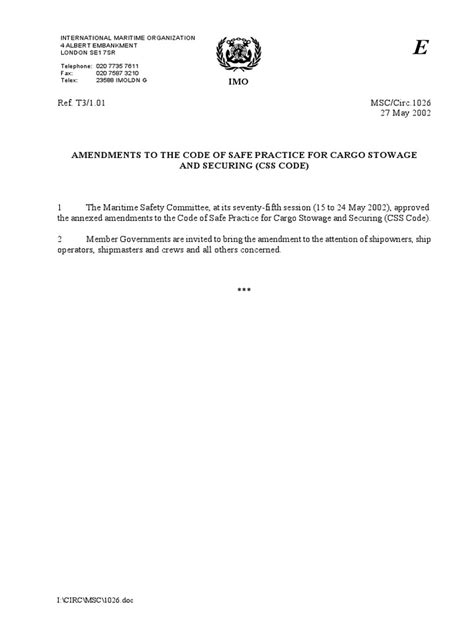 ammendments to the code of safe practice for cargo stowage and securing