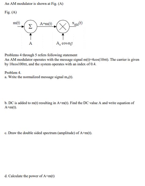 Solved An AM modulator is shown at Fig A Fig A m t Σ Chegg com