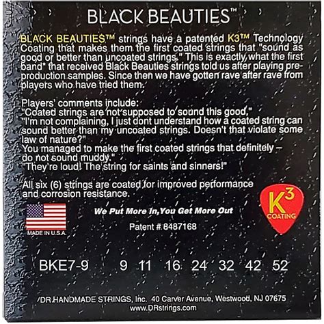 Dr Strings Extra Life Bke7 9 Black Beauties Coated Light Electric