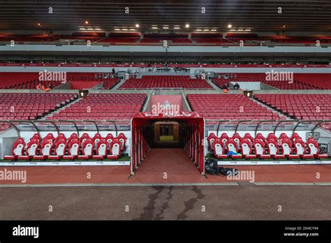 The View Of The Tunnel Home And Away Benches During The Emirates Fa