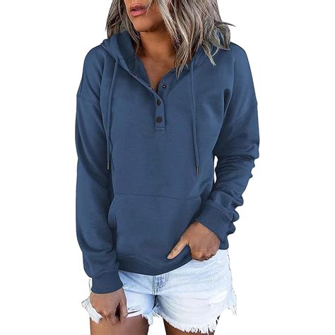 Eqwljwe Womens 2023 Hooded Snap Button Collar Drawstring Hoodies