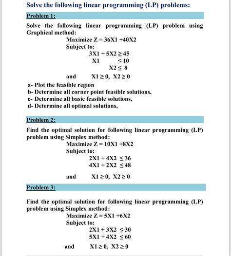solved solve the following linear programming lp
