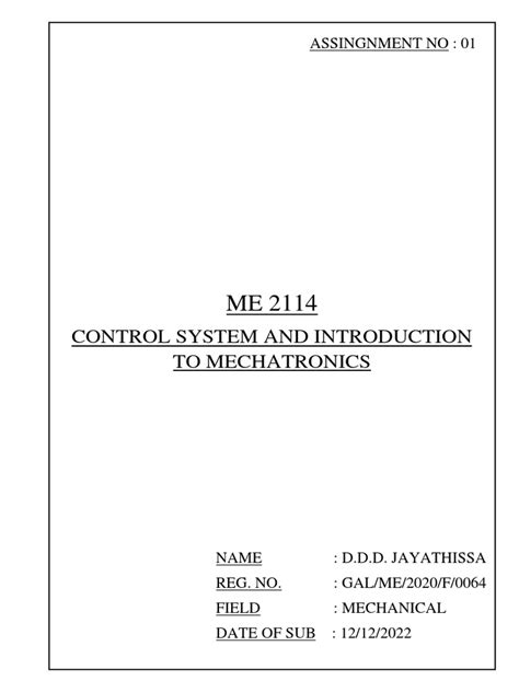 Mechatronics Assignment Pdf Actuator Sensor