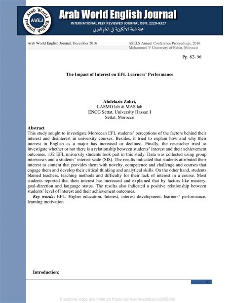 Pdf The Impact Of Interest On Efl Learners Performance