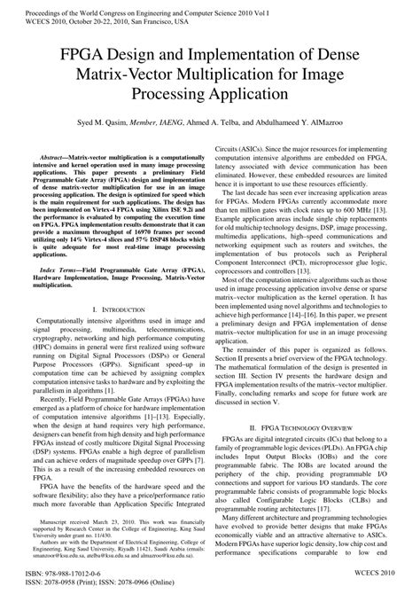 PDF FPGA Design And Implementation Of Dense Matrix Vector Multiplication For Image Processing