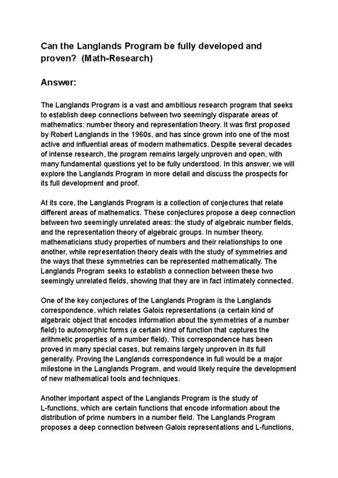 Can The Langlands Program Be Fully Developed And Proven Math Research