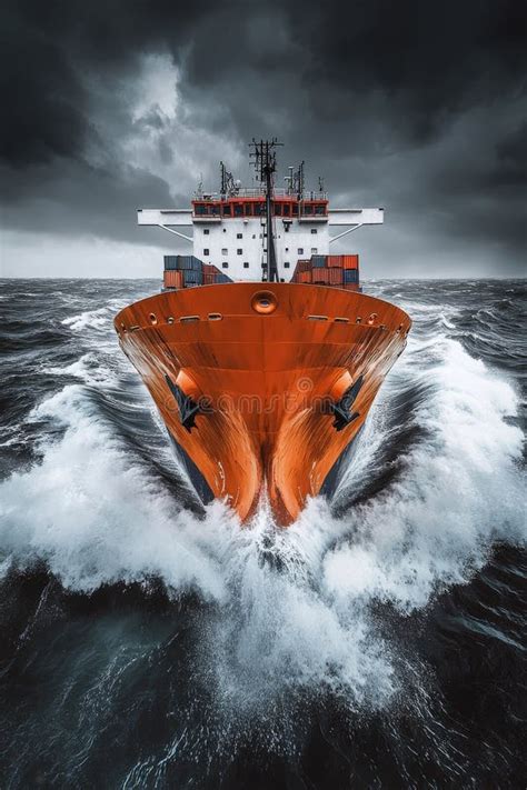 A Large Cargo Ship Is Skillfully Navigating Turbulent Waters While The