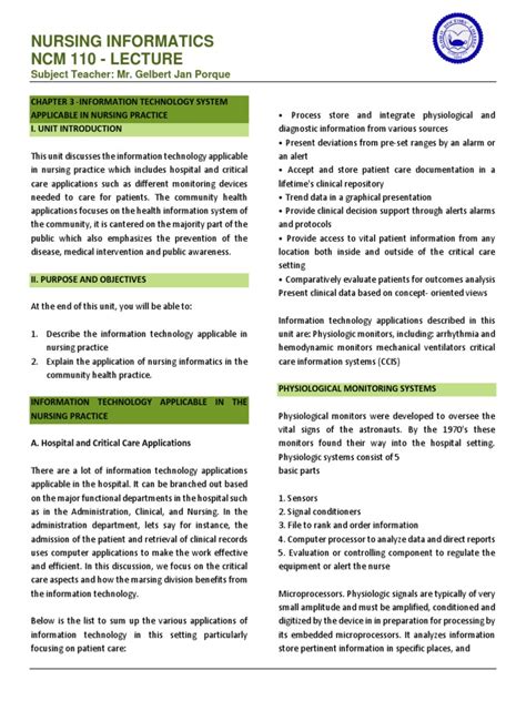 nursing informatics pdf health informatics monitoring medicine