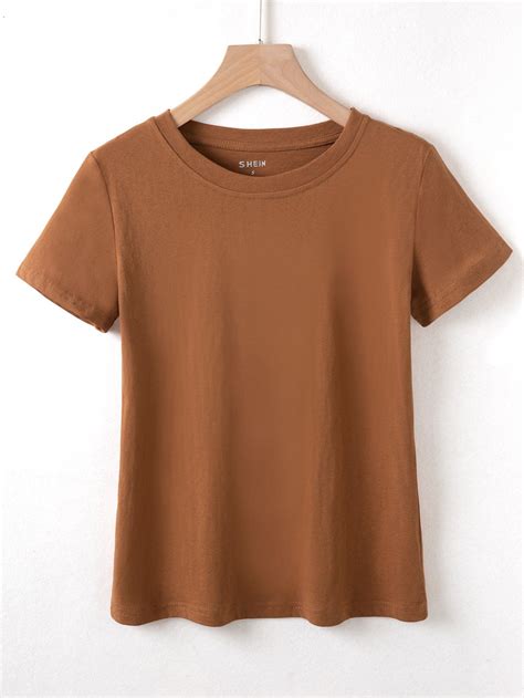 Simples Básico Ocasional Camiseta Camisetas Bege Roupas Camisetas
