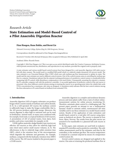 Pdf State Estimation And Model Based Control Of A Pilot Anaerobic