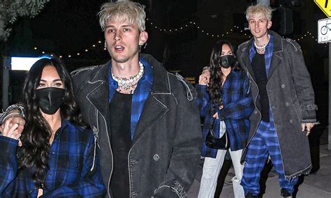 Megan Fox Twins With Beau Machine Gun Kelly In Blue Flannel And Denim After Dinner In Santa