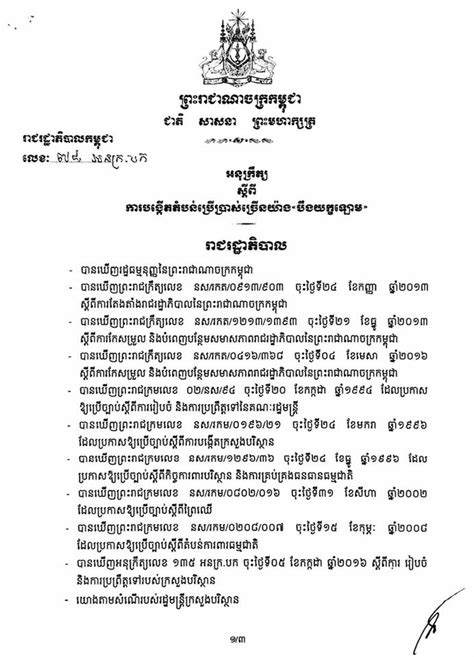 អនុក្រឹត្យស្តីពីការបង្កើតតំបន់ប្រ Ministry Of Environment