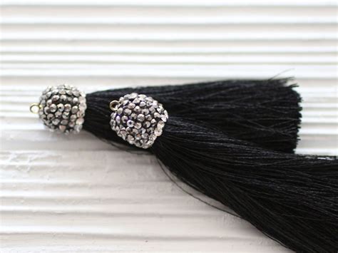Black Tassel With Rhinestone Cap Long Black Tassel Tassel Pendant
