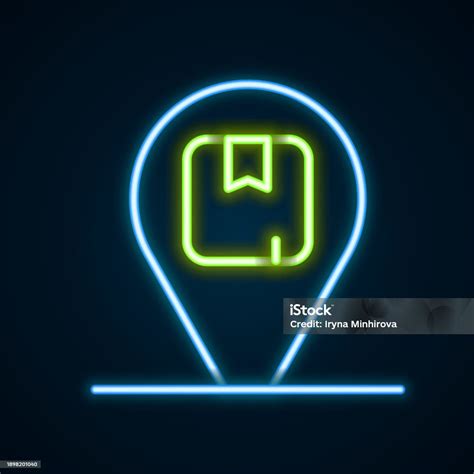 검은 색 배경에 고립 된 골판지 상자 아이콘이있는 빛나는 네온 라인 위치위치 배달 서비스 물류 및 운송 유통 다채로운 개요 개념 벡터 감시에 대한 스톡 벡터 아트 및 기타