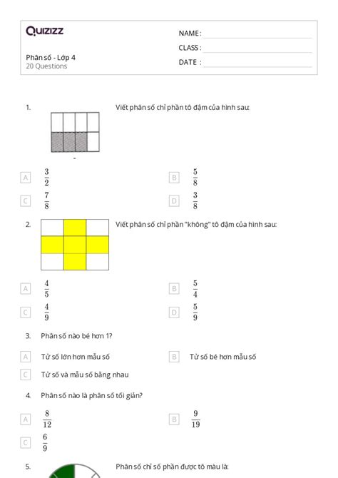 Hơn 50 Trang Tính Phân Số Cho Lớp 4 Trên Quizizz Miễn Phí And Có Thể In