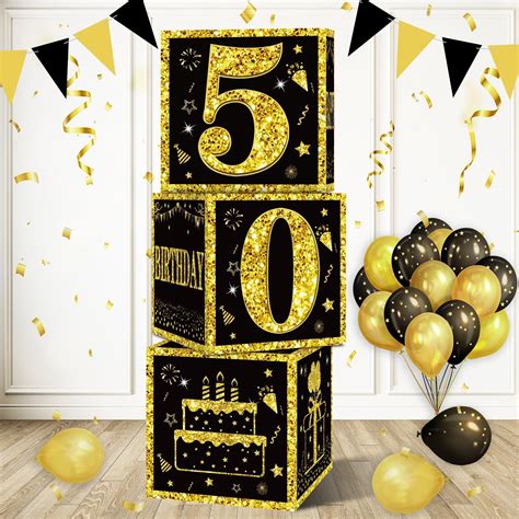 Ymyfdyj 50th Birthday Card Box Black Gold Card Box Holder