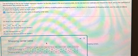 Solved Use Technology To Find A The Multiple Regression Chegg