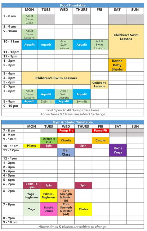 Class Timetable Banna Beach Resort Tralee