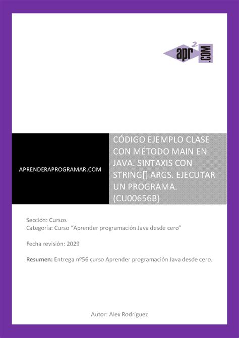 código ejemplo clase con método main en java sintaxis y código
