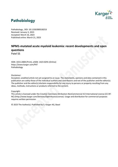 Pdf Npm1 Mutated Acute Myeloid Leukemia Recent Developments And Open Questions