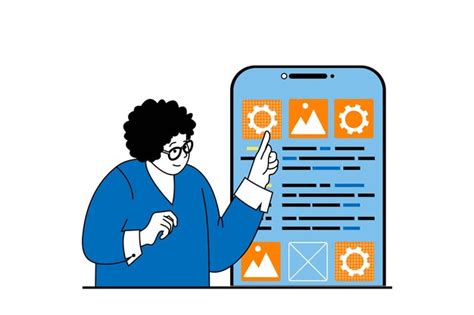 Premium Vector App Development Concept With People Scene In Flat Web Design Woman Creating Ui