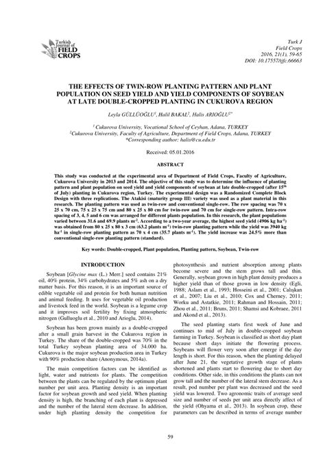 Pdf The Effects Of Twin Row Planting Pattern And Plant Population On Seed Yield And Yield