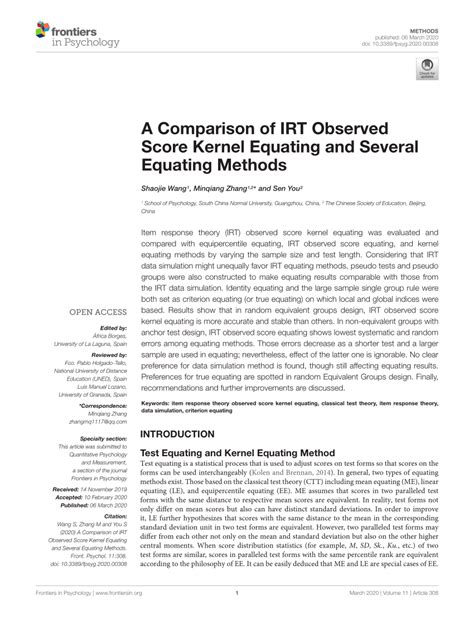 Pdf A Comparison Of Irt Observed Score Kernel Equating And Several Equating Methods