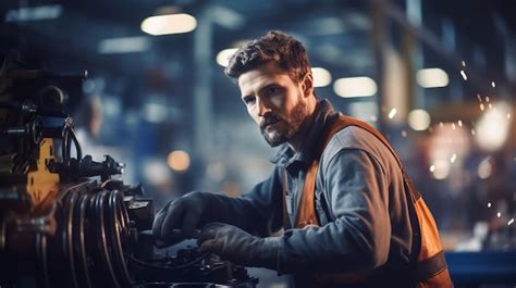 Premium Photo Lathe Operators Concentrated On Work Worker In Uniform