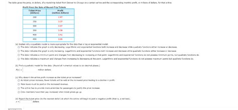 Solved A Explain Why A Quadratic Model Is More Appropriate Chegg
