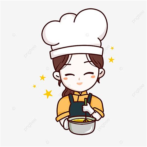 Cute Drawing Of A Female Chef Holding A Pot With Food