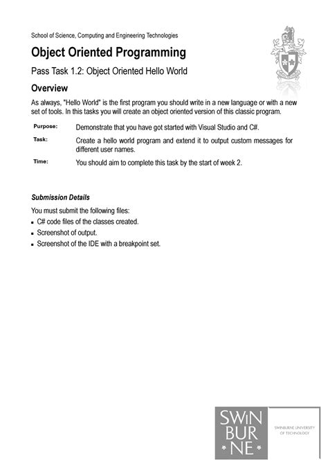 12p Object Oriented Hello World School Of Science Computing And